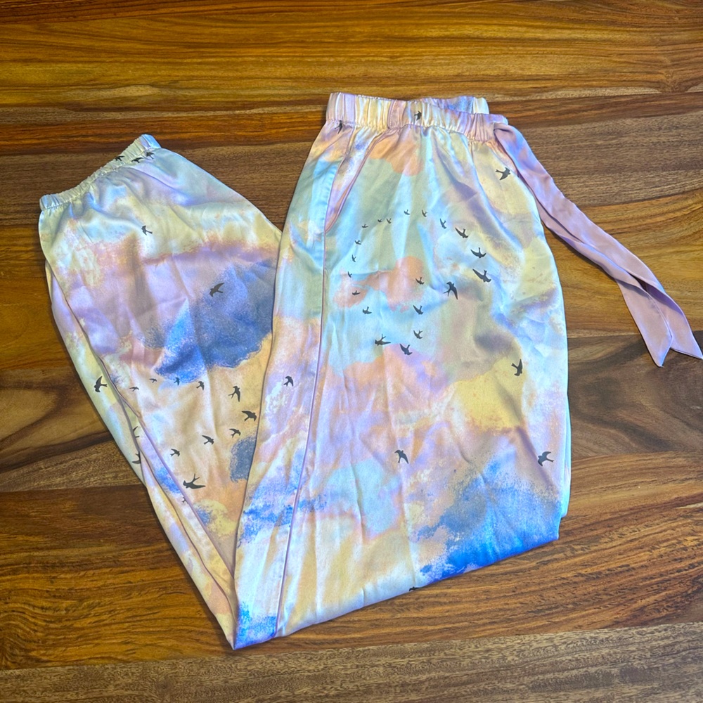 Victoria's Secret Satin Pastel Rainbow Bird Joggers -… - Gem